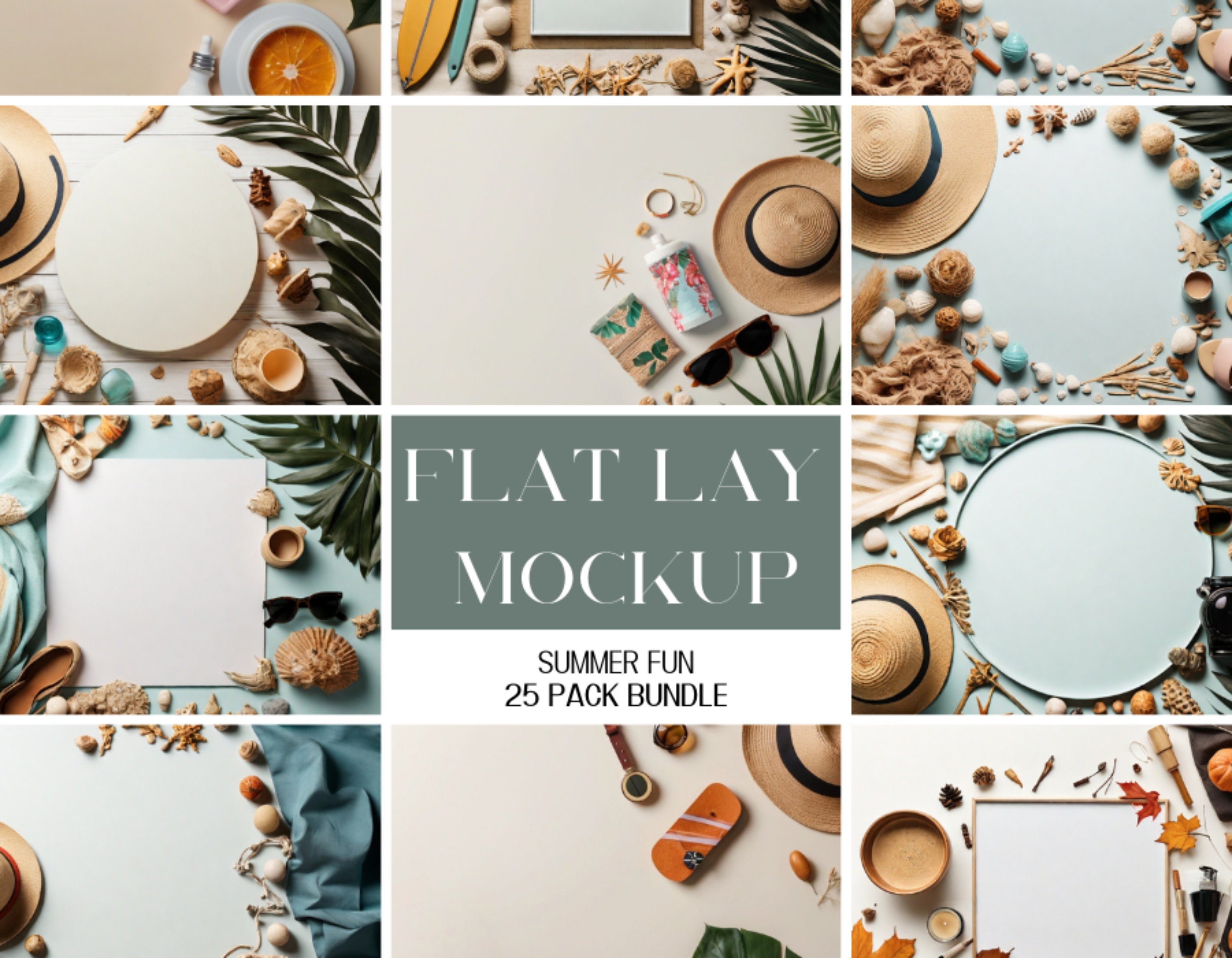 25 X Summer Day Table Flat Lay Mockup Bundle Add Your Own Products ...