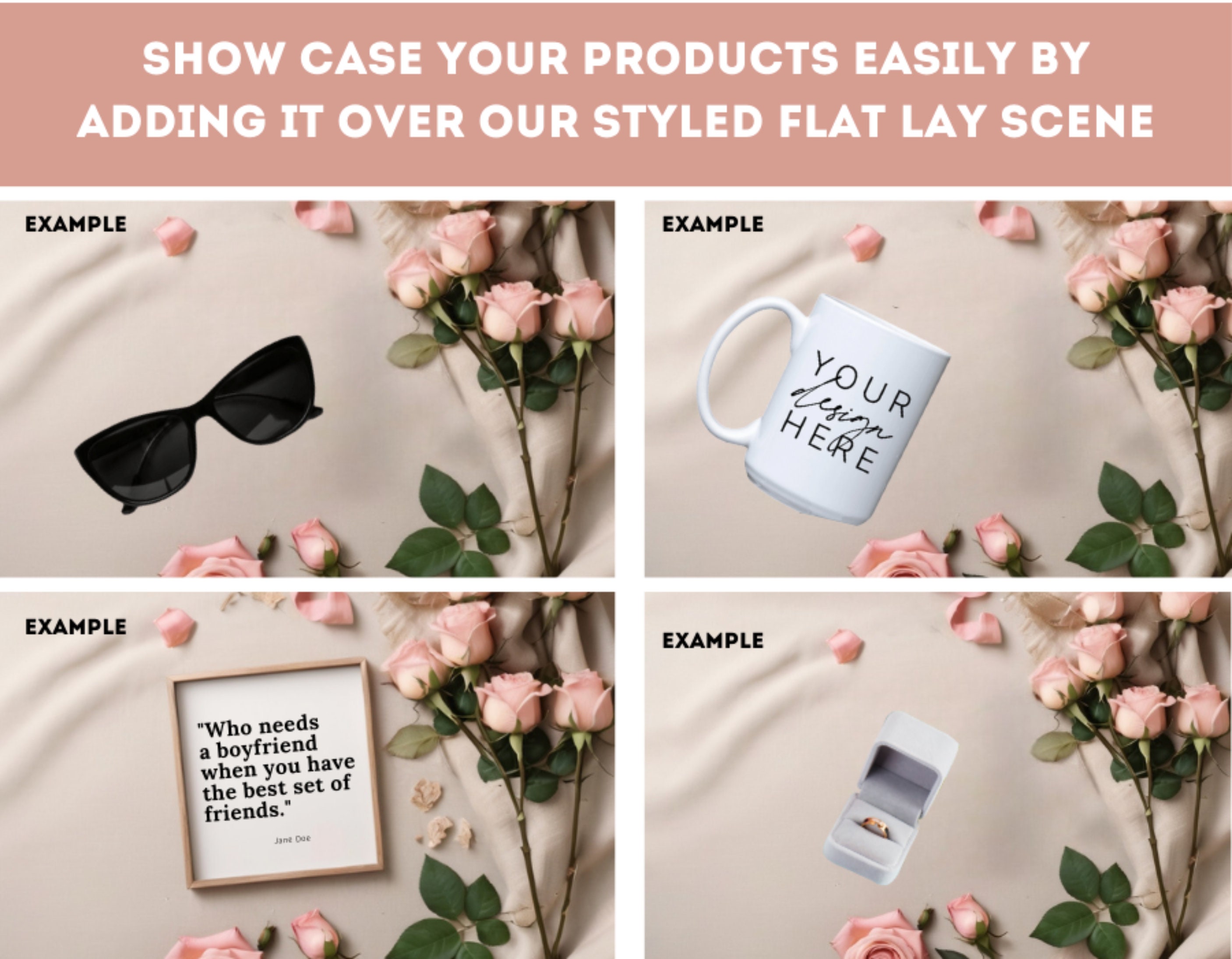 25 X Blush Table Flat Lay Mockup Bundle Add Your Own Products | Digital ...