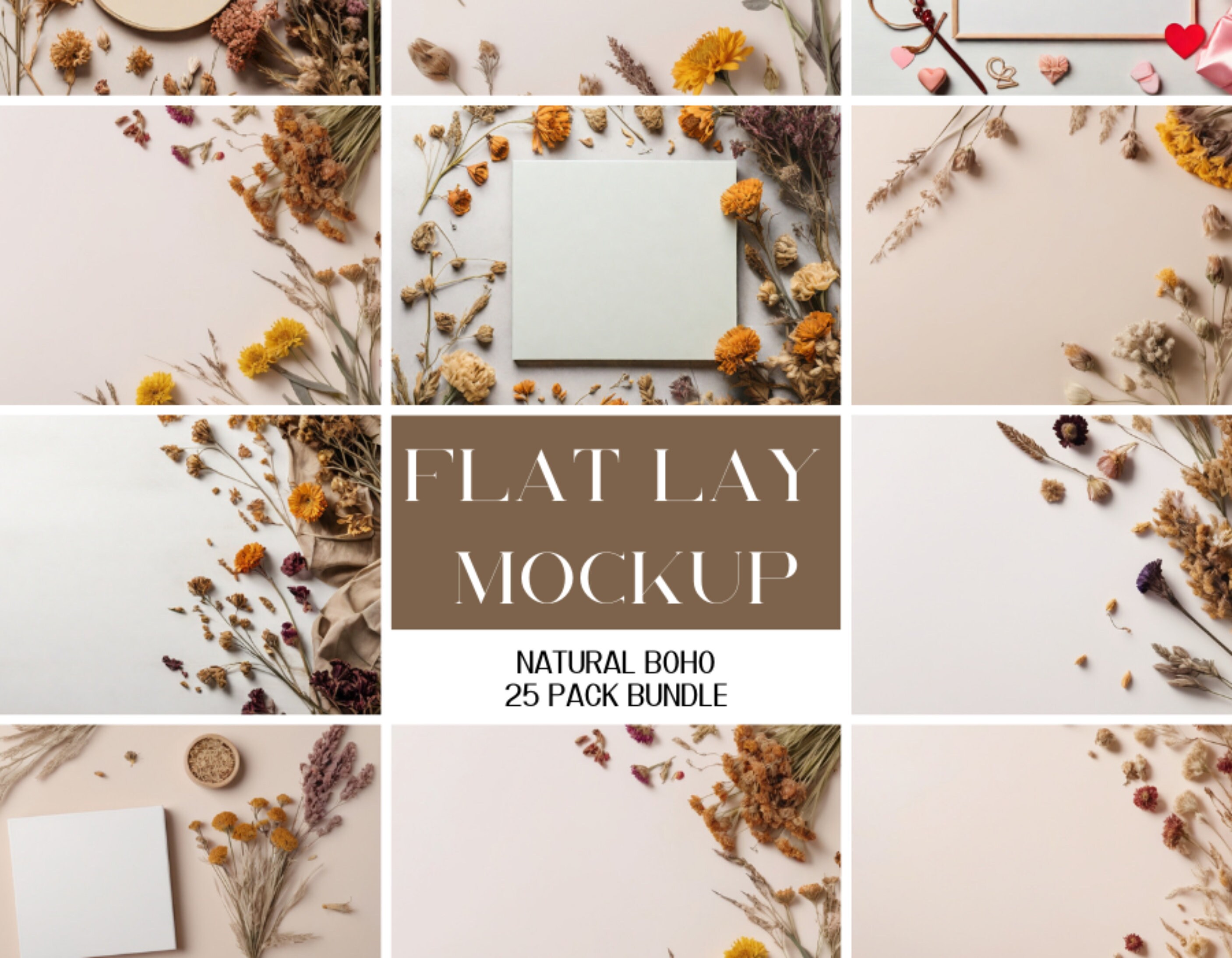 25 X Boho Summer Table Flat Lay Mockups Add Your Own Product Digital ...