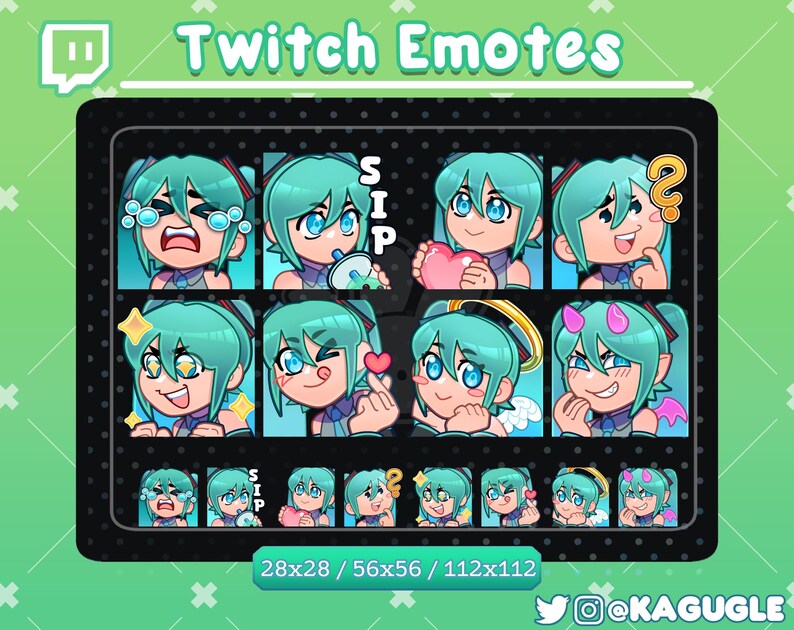 Hatsune Miku 8 Emotes Twitch Pack - Etsy