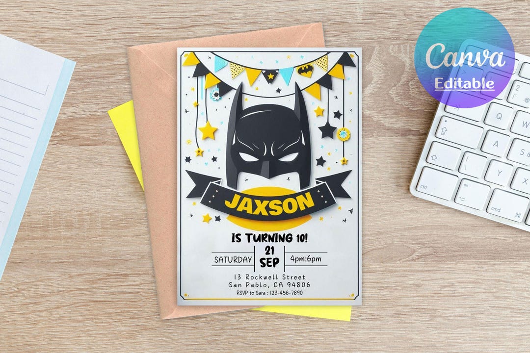 Editable Batman Invitation Template, Batman Birthday Party Invite ...