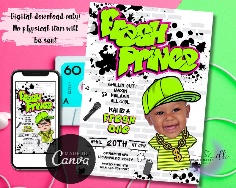 Fresh Prince Fresh One Two Fresh Birthday Party Digital Invitation ...