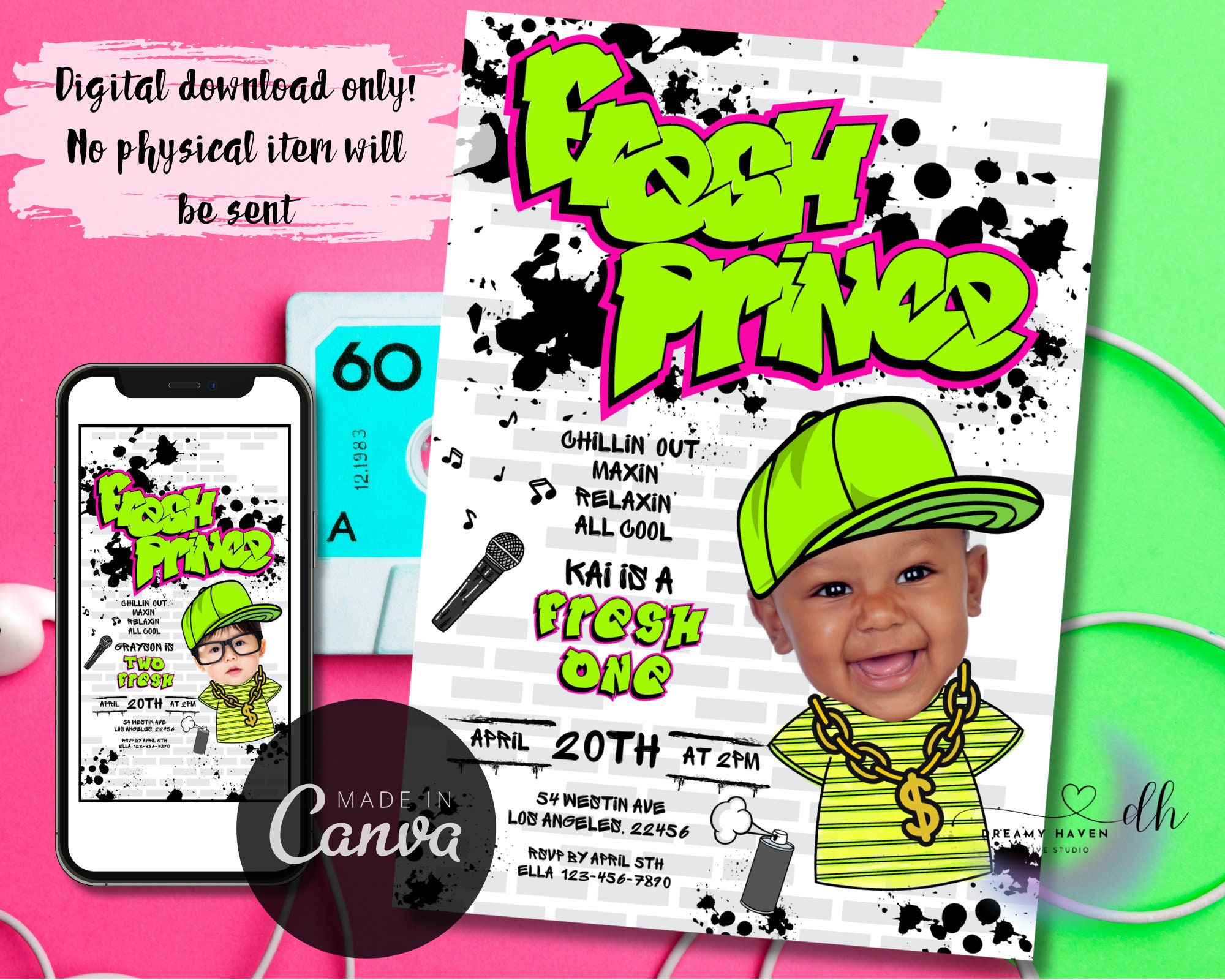 Fresh Prince Fresh One Two Fresh Birthday Party Digital Invitation ...