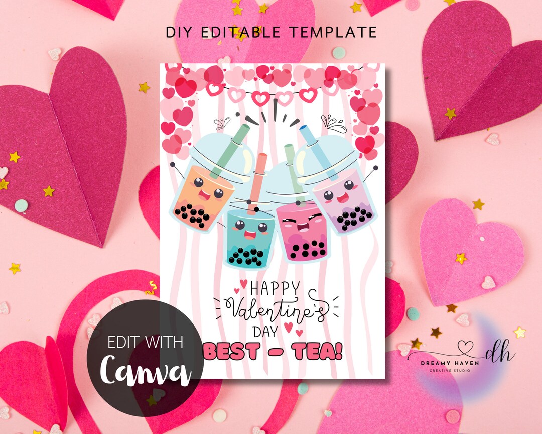 Boba Milk Tea Valentines Day Digital Card Printable Template - Etsy