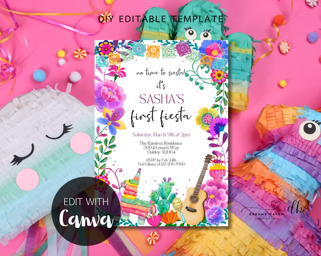First Fiesta Birthday Party Digital Invitation Printable Template - Etsy