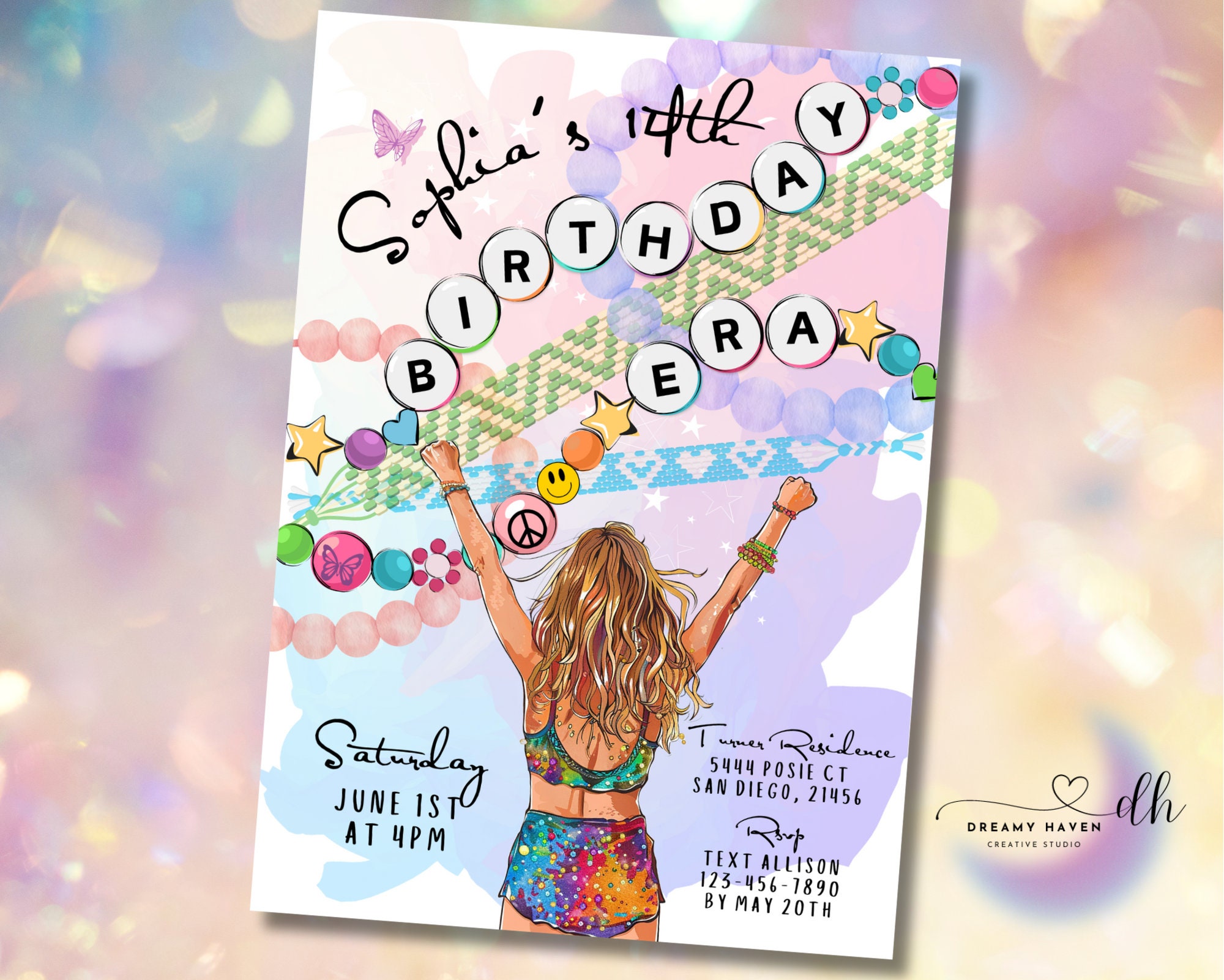 Colorful Birthday Era Friendship Bracelet Party Digital Invitation ...