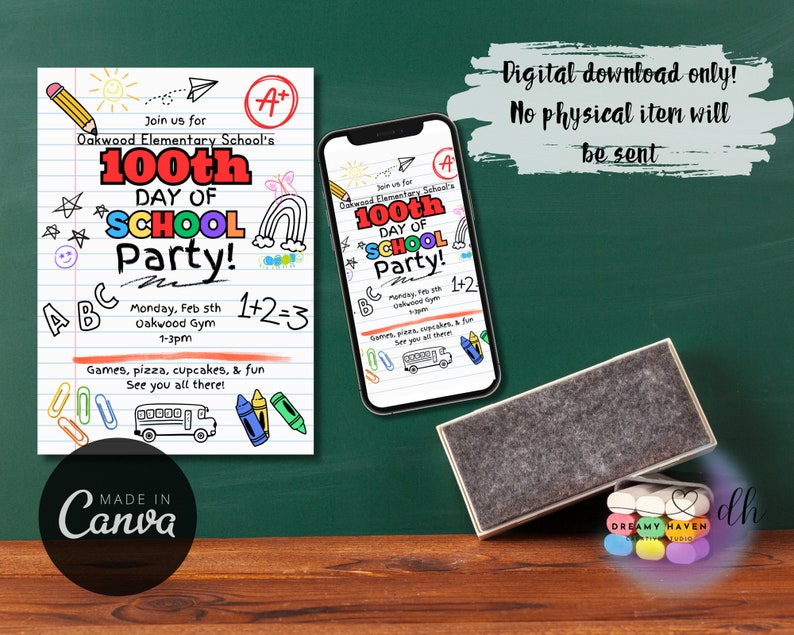 100th Day of School 100 Days of School 100 Days Smarter Party Digital ...