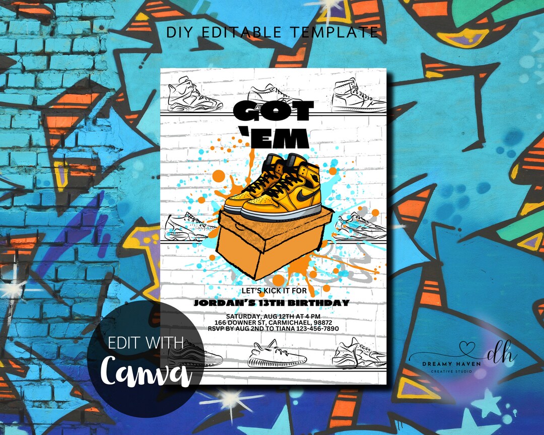 Got ‘em Sneaker Birthday Party Digital Invitation Printable Template - Etsy