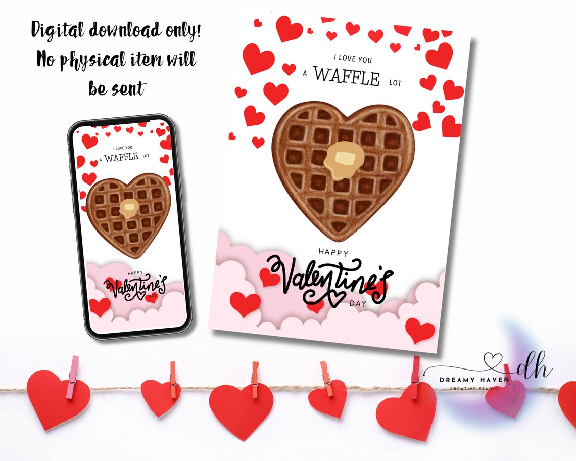 Waffle Valentines Day Card Digital Printable Template - Etsy