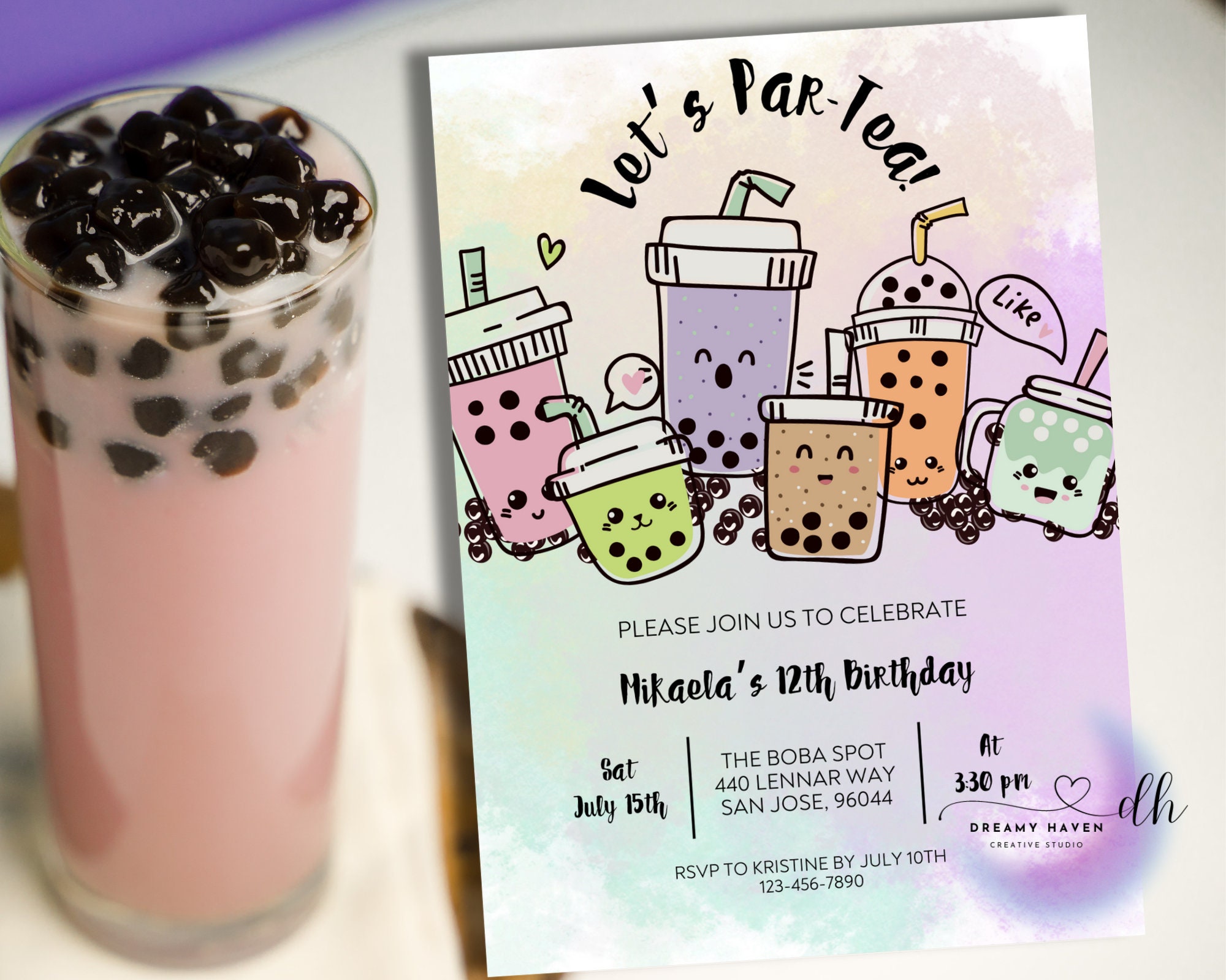 Boba Tea Drink Birthday Digital Invitation - Etsy