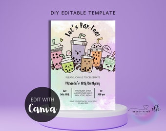 Boba Tea Birthday Invitation, Boba Par-tea Birthday Invitation, Kids ...