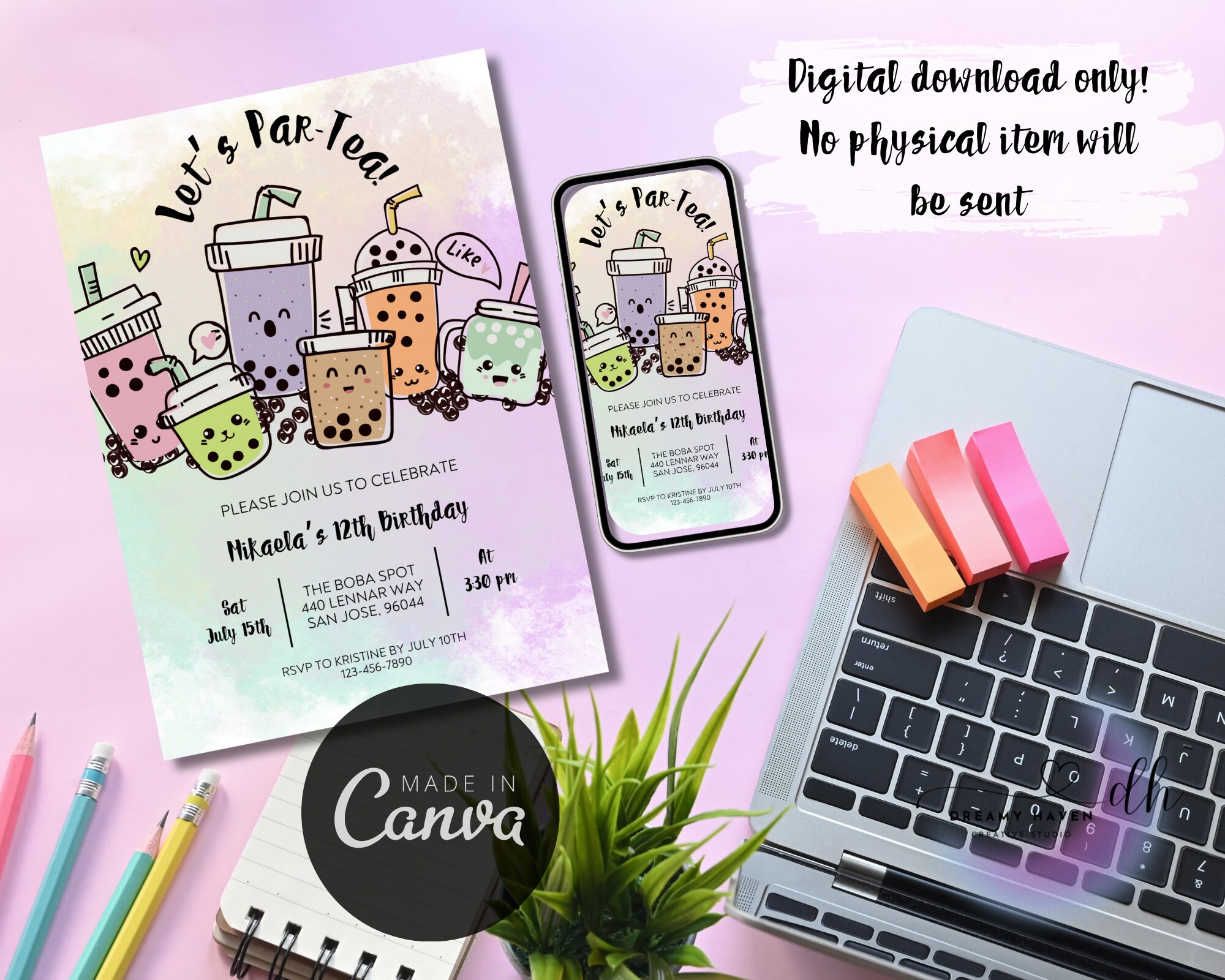 Boba Tea Drink Birthday Digital Invitation - Etsy