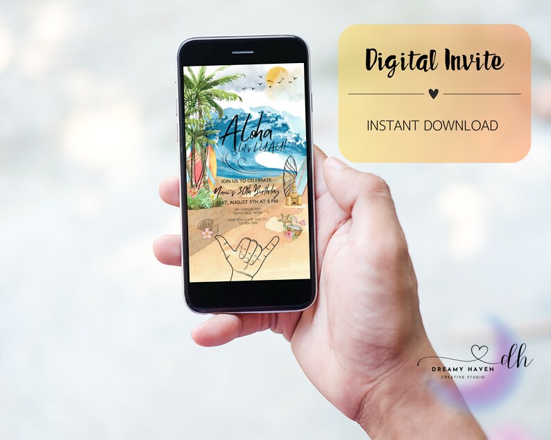 Plantilla imprimible de invitación digital de cumpleaños de Aloha ...