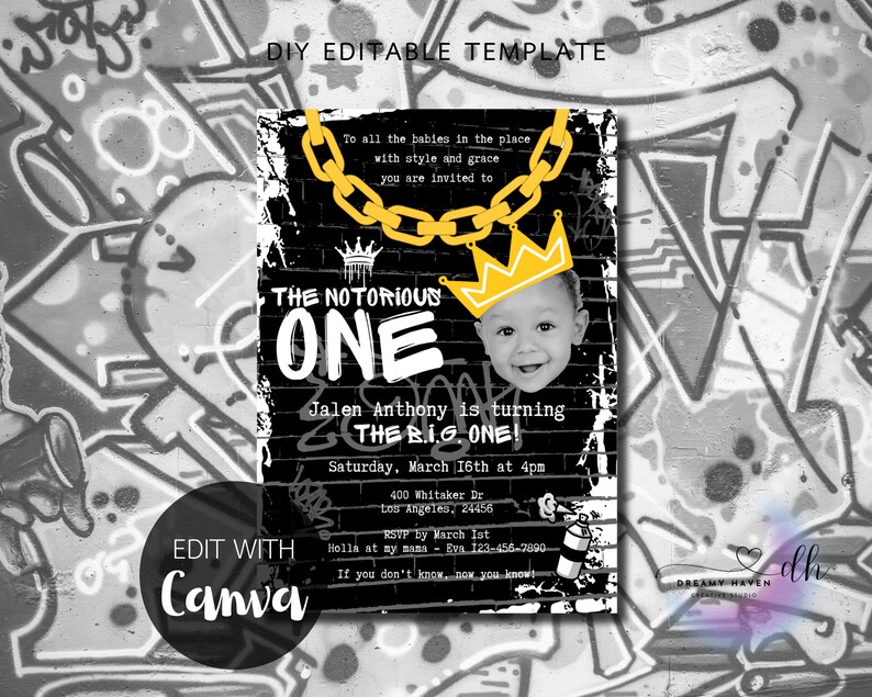Notorious ONE Hip Hop Birthday Digital Invitation Printable Template ...