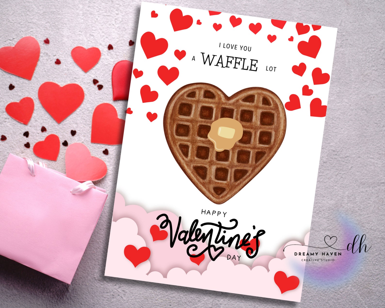 Waffle Valentines Day Card Digital Printable Template - Etsy