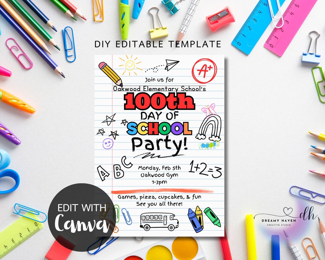 100th Day of School 100 Days of School 100 Days Smarter Party Digital ...