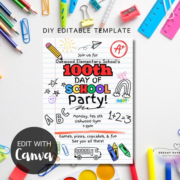 100th Day of School Invitation - Etsy