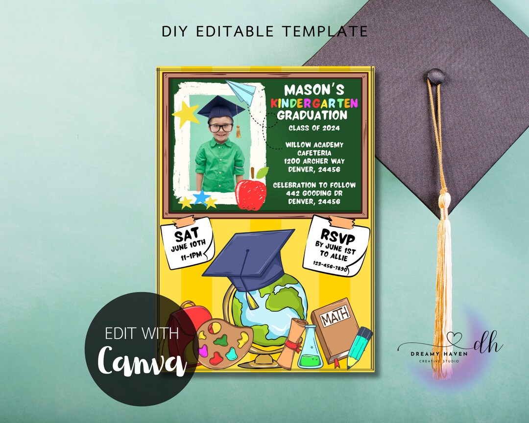 Chalkboard Classroom Kindergarten Graduation Digital Invitation ...