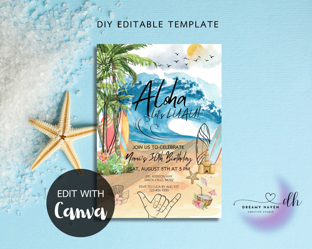 Plantilla imprimible de invitación digital de cumpleaños de Aloha ...
