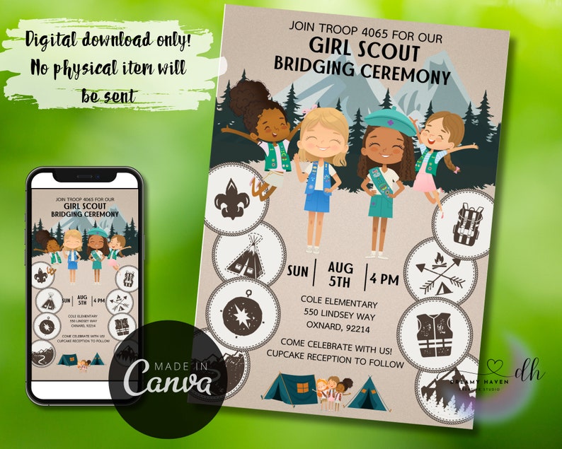Girl Scout Bridging Ceremony Digital Invitation Printable Template - Etsy