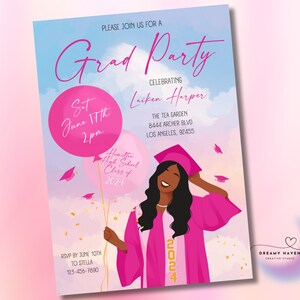 Pink Graduation Party Digital Invitation Printable Template - Etsy