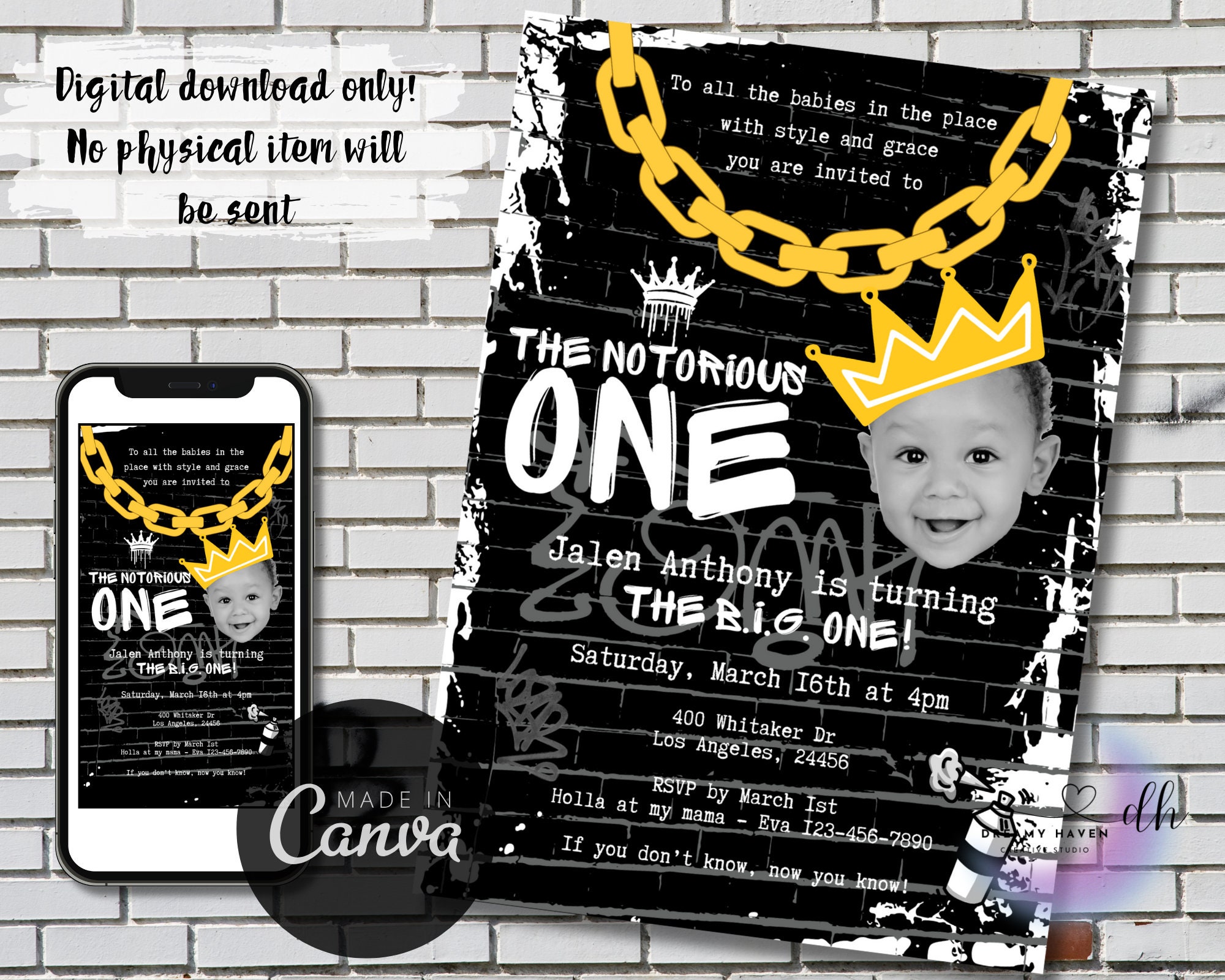 Notorious ONE Hip Hop Birthday Digital Invitation Printable Template ...