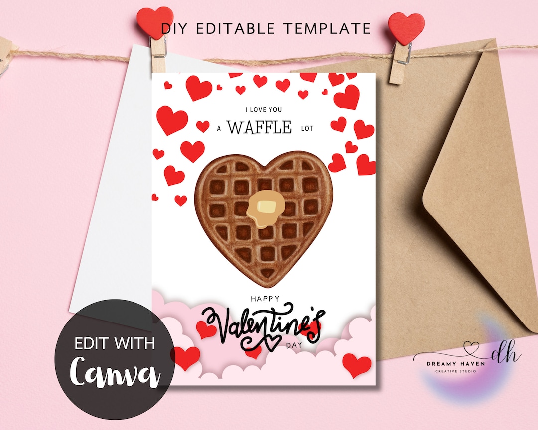 Waffle Valentines Day Card Digital Printable Template - Etsy