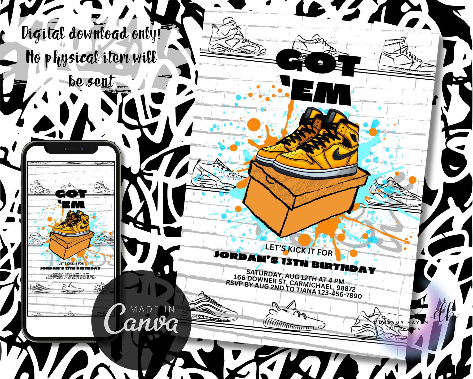 Got ‘em Sneaker Birthday Party Digital Invitation Printable Template - Etsy