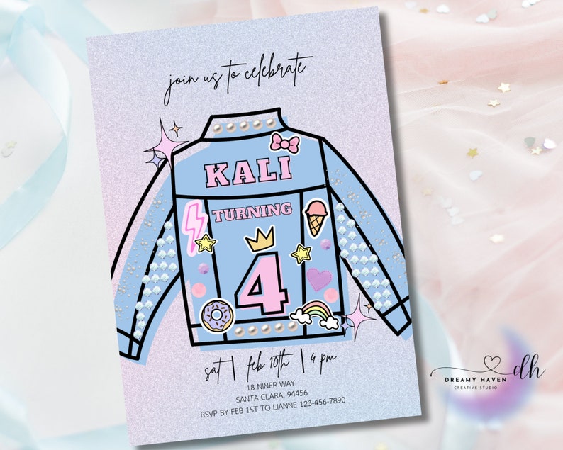 Denim Jacket Patches Birthday Party Digital Invitation Printable ...