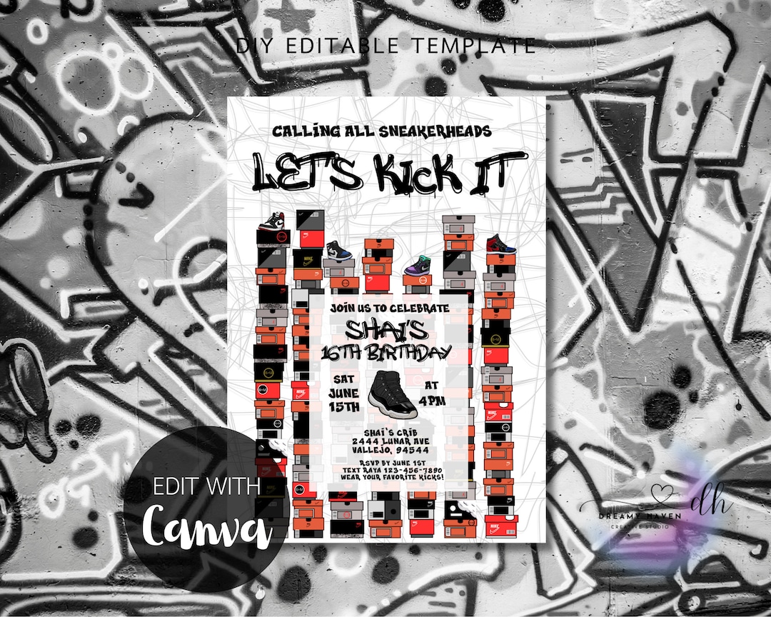 Sneakerhead Kick It Sneaker Birthday Party Digital Invitation Printable ...