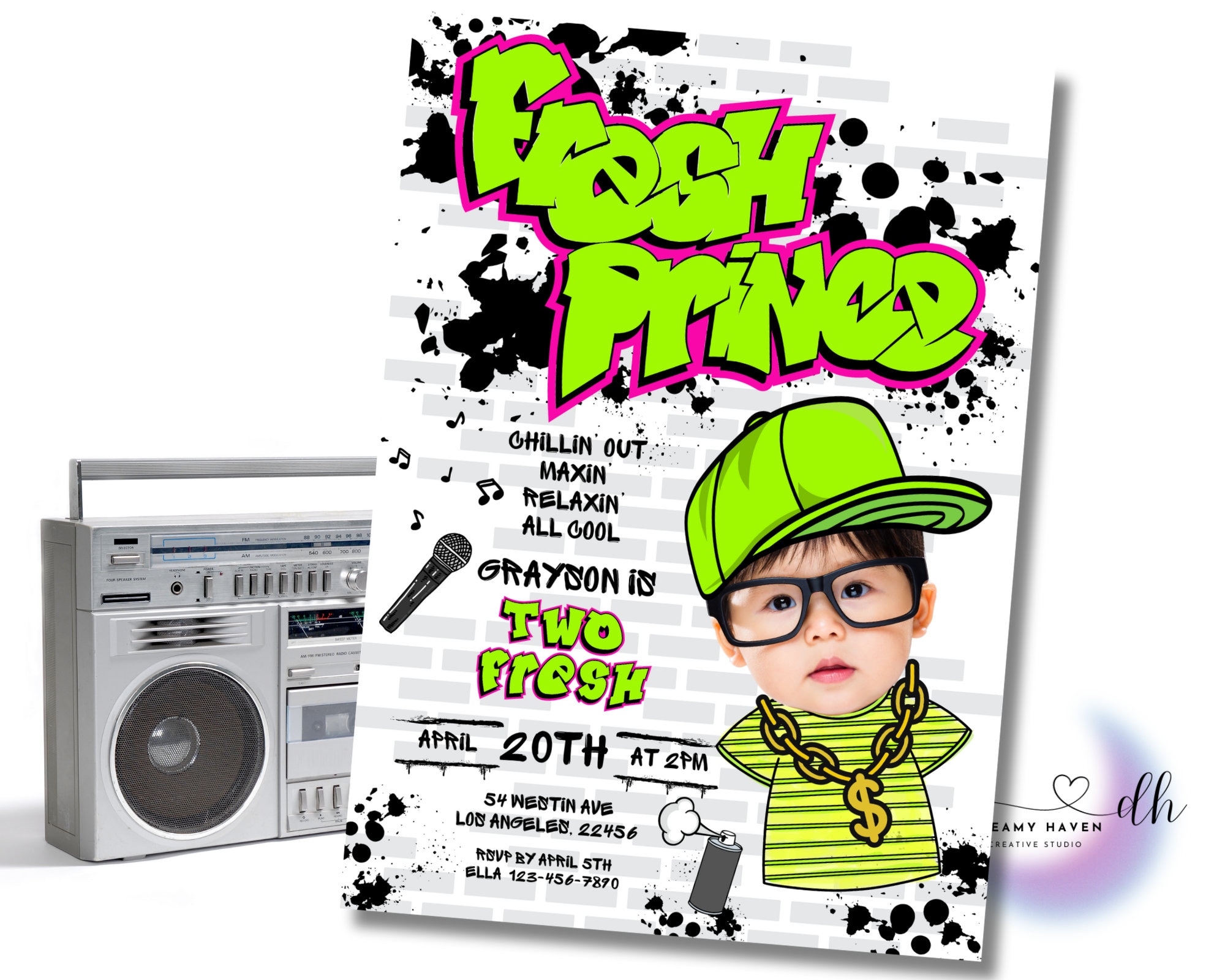 Fresh Prince Fresh One Two Fresh Birthday Party Digital Invitation ...
