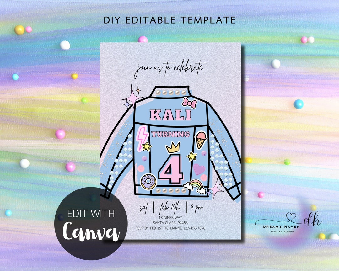 Denim Jacket Patches Birthday Party Digital Invitation Printable ...