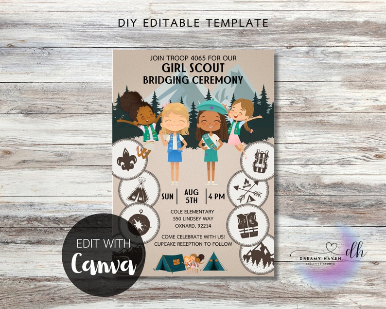 Girl Scout Bridging Ceremony Digital Invitation Printable Template - Etsy