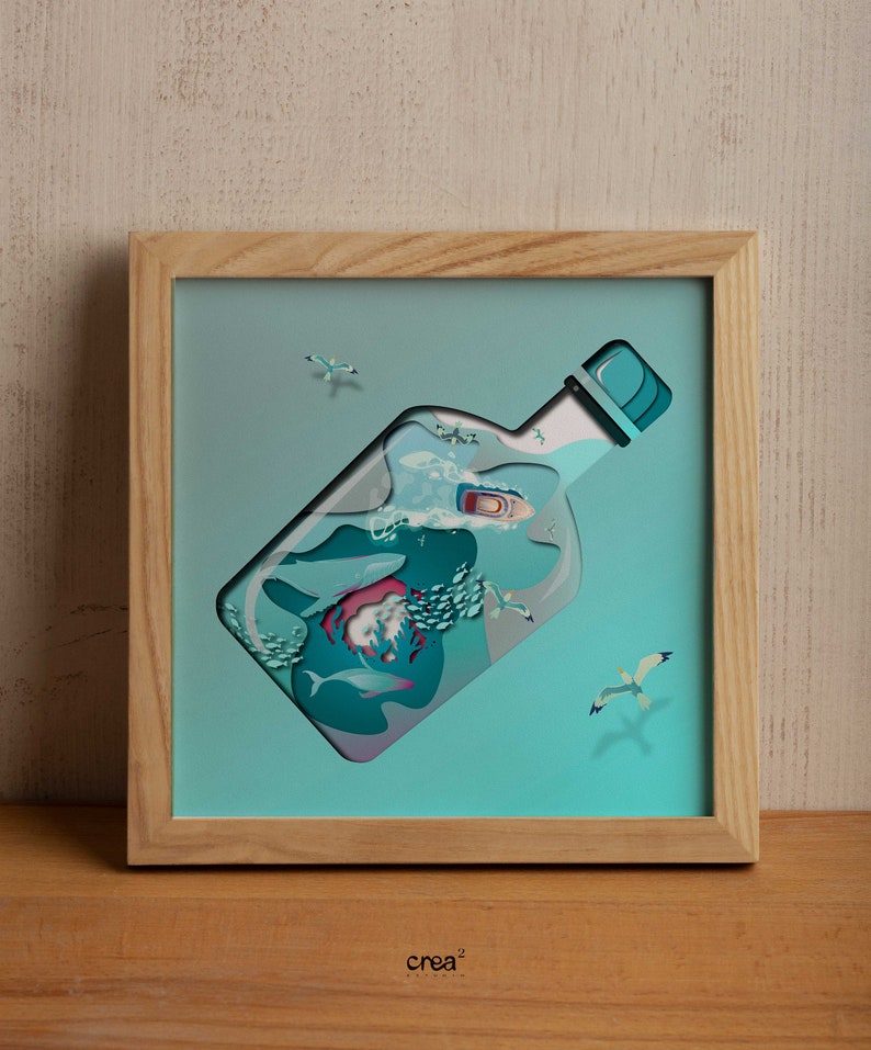 Digital Papercut Printable Illustration. MARINE. Size 50x70 Cm. High ...