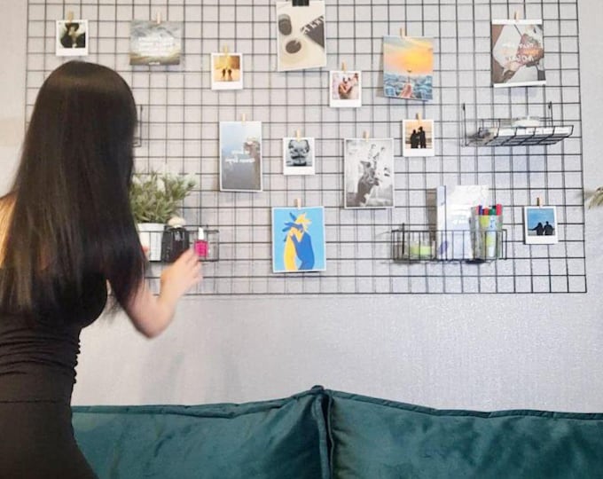Metal Wire Wall Hanging Grid Panels Multifunctional Organiser for Photo ...