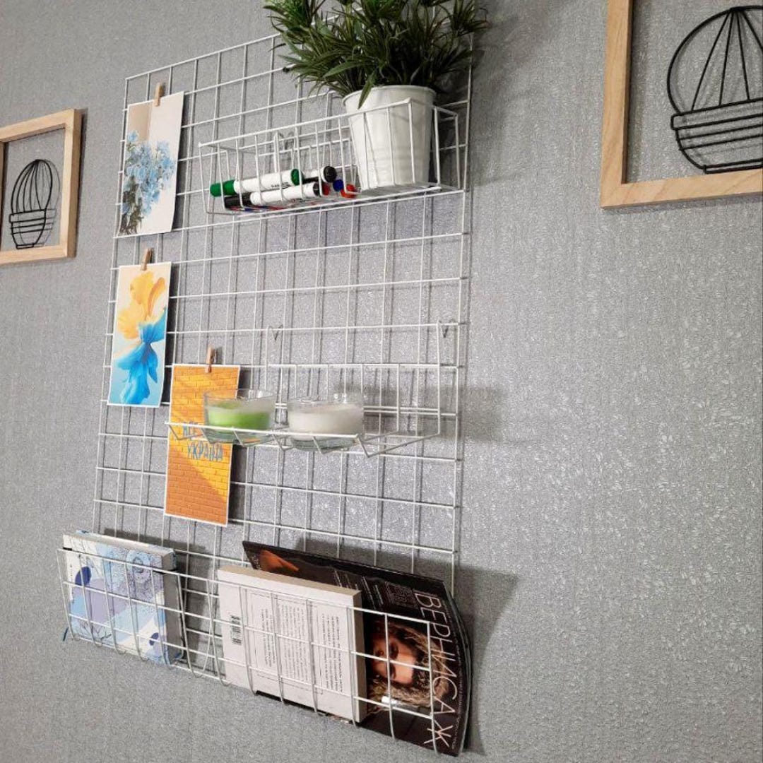 Minimalist White Wire Wall Organizer With Shelf & Clips - Etsy