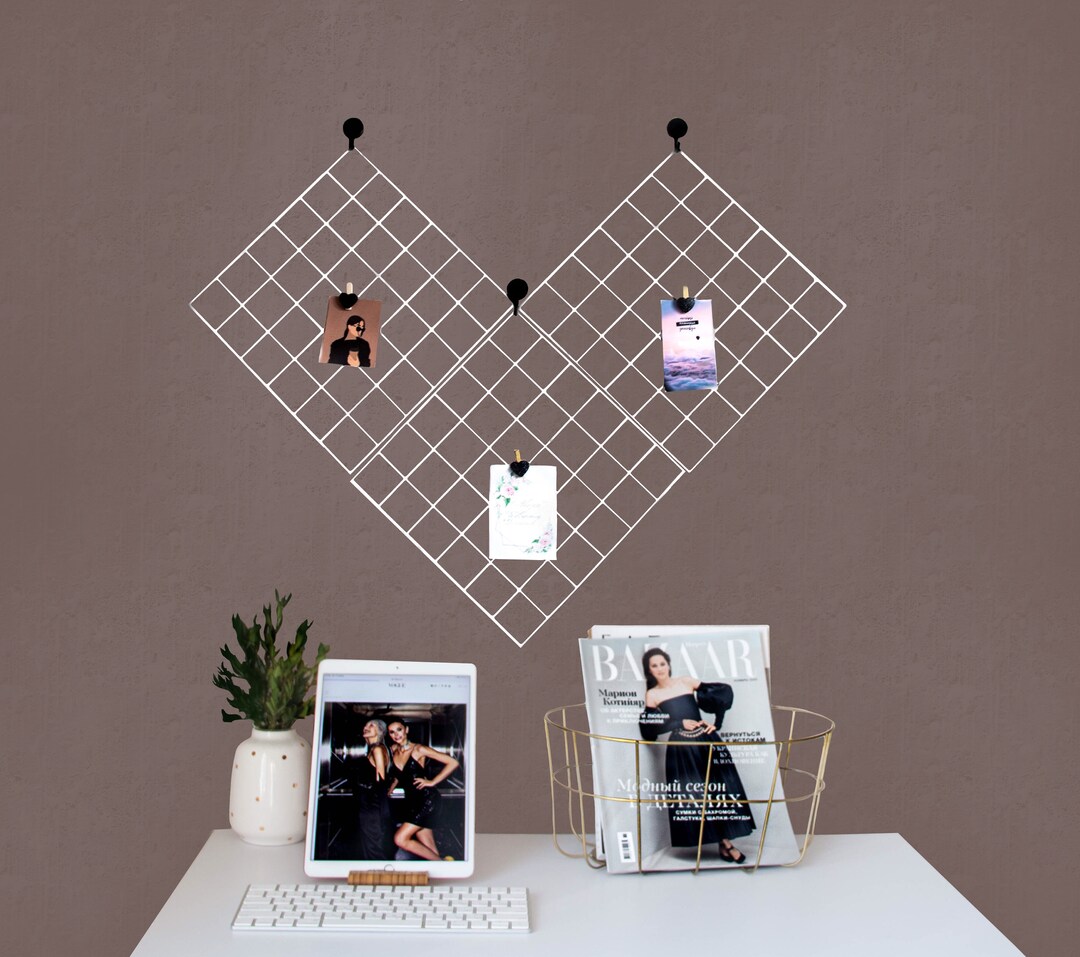 Large Wire Grid, Metal Memo Board Combo, Polaroid Wall Grid & Plant ...