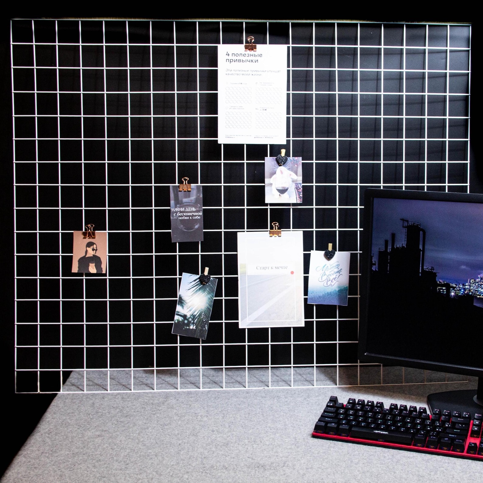 Large White Wire Wall Grid Photo Display With Clips, Metal Mood Board ...