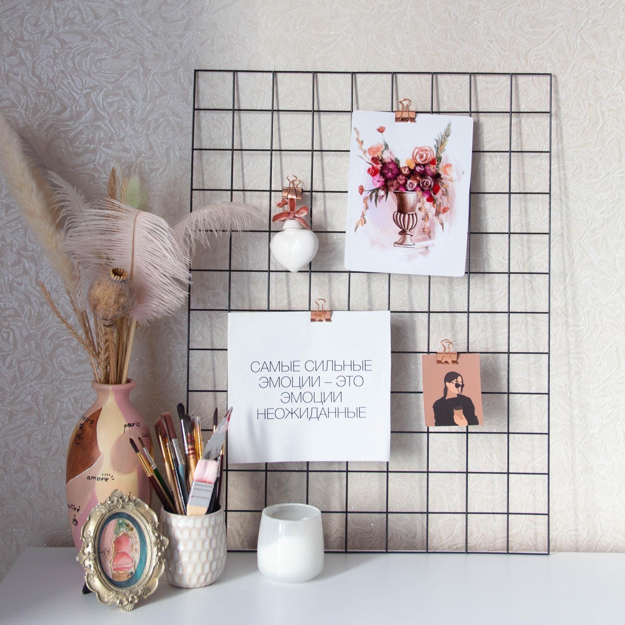 Hanging Wire Moodboard Wall Grid, Custom Size Metal Photo Display Board ...
