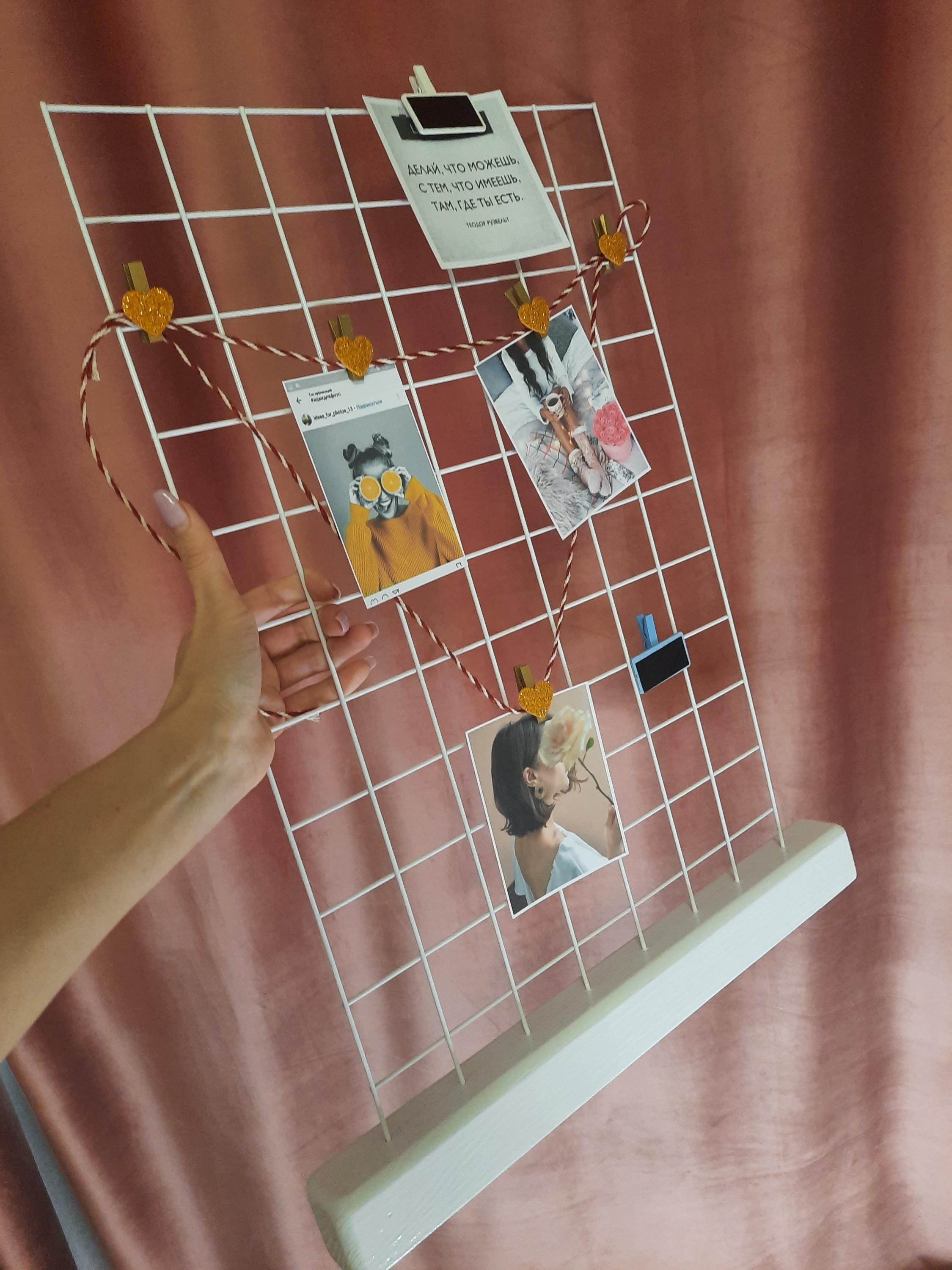 Metal Table Memo Board Organizer Stand, Wire Photo Grid for Desk ...