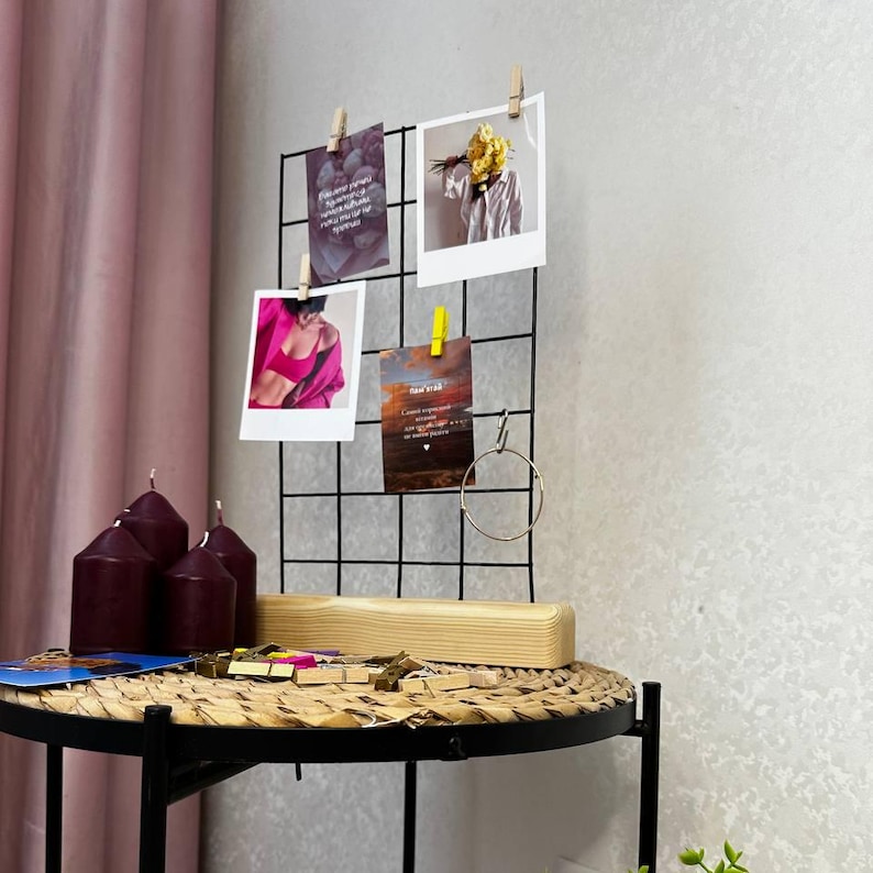 Minimalist Wire Tabletop Grid – White or Black Photo Display Board With ...