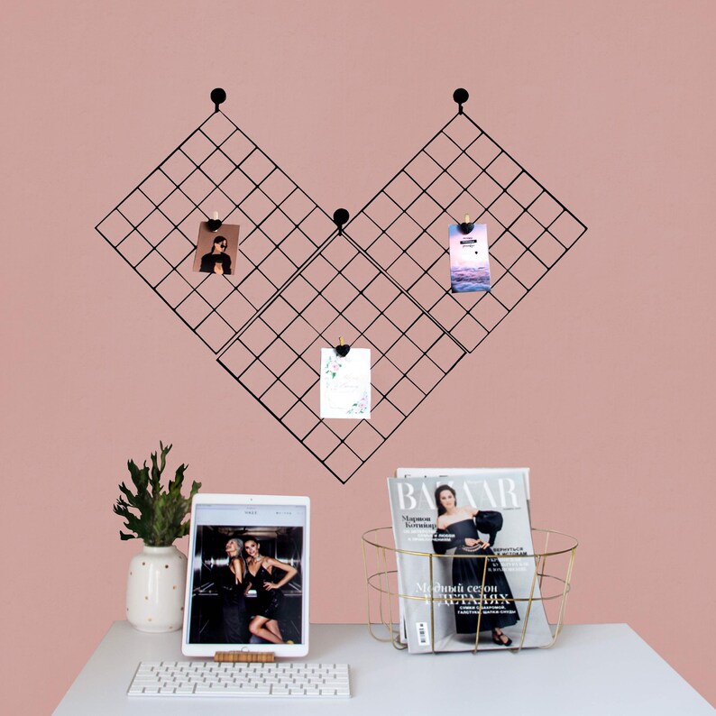 Modern Wire Wall Display for Photos and Memos, Sleek Polaroid Wall Grid ...