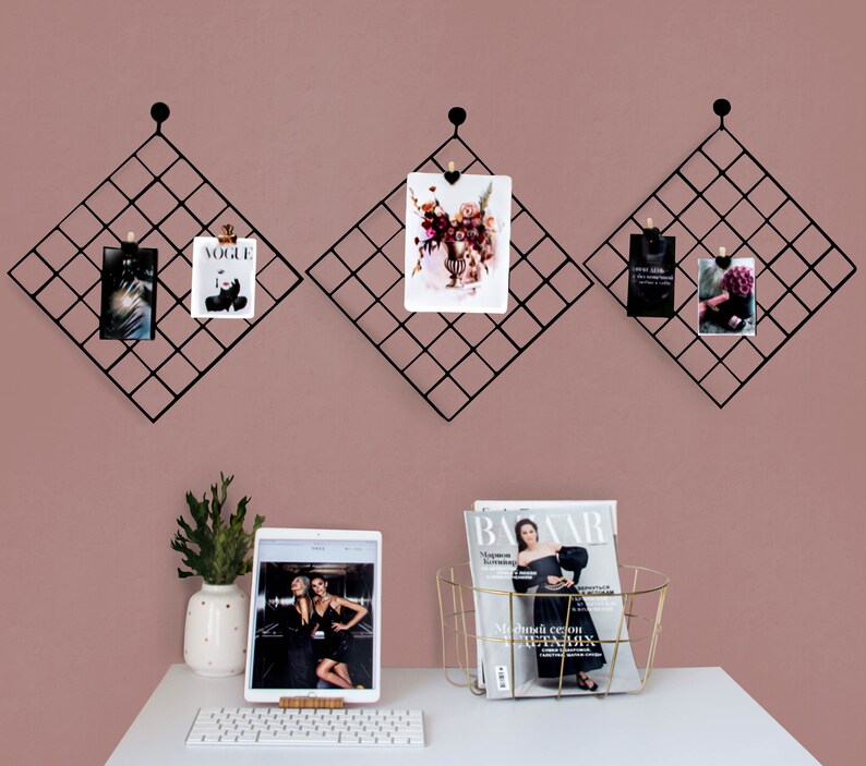 Modern Wire Wall Grid for Photos and Memos, Sleek Polaroid Wall Grid ...