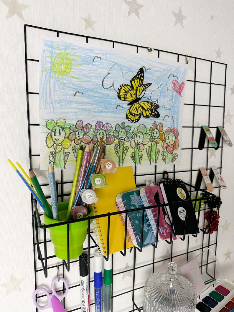 Kids Memo Board Organizer, Wall Wire Grid Organizer for Art, Photos ...