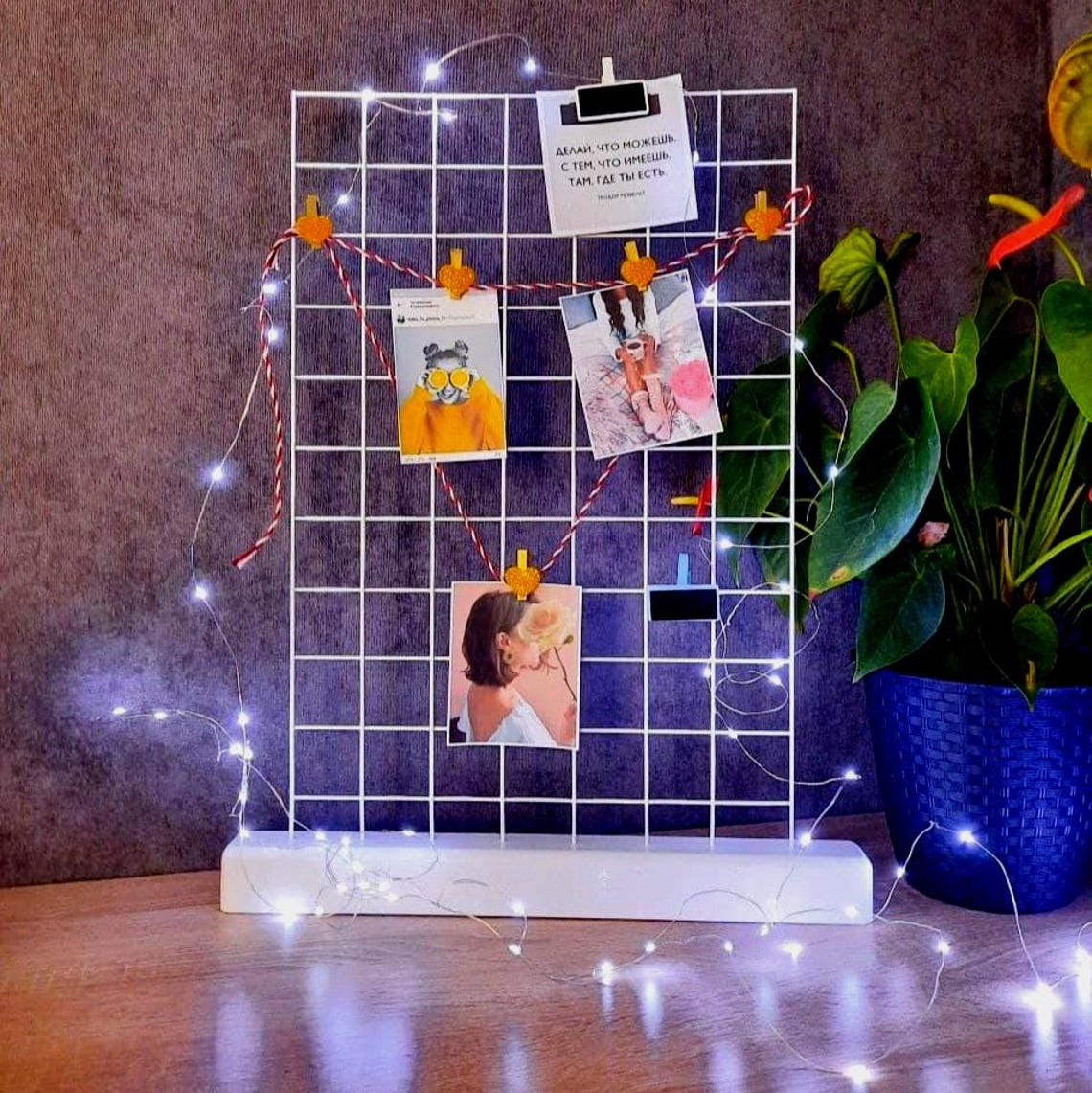Metal Table Memo Board Organizer Stand, Wire Photo Grid for Desk ...