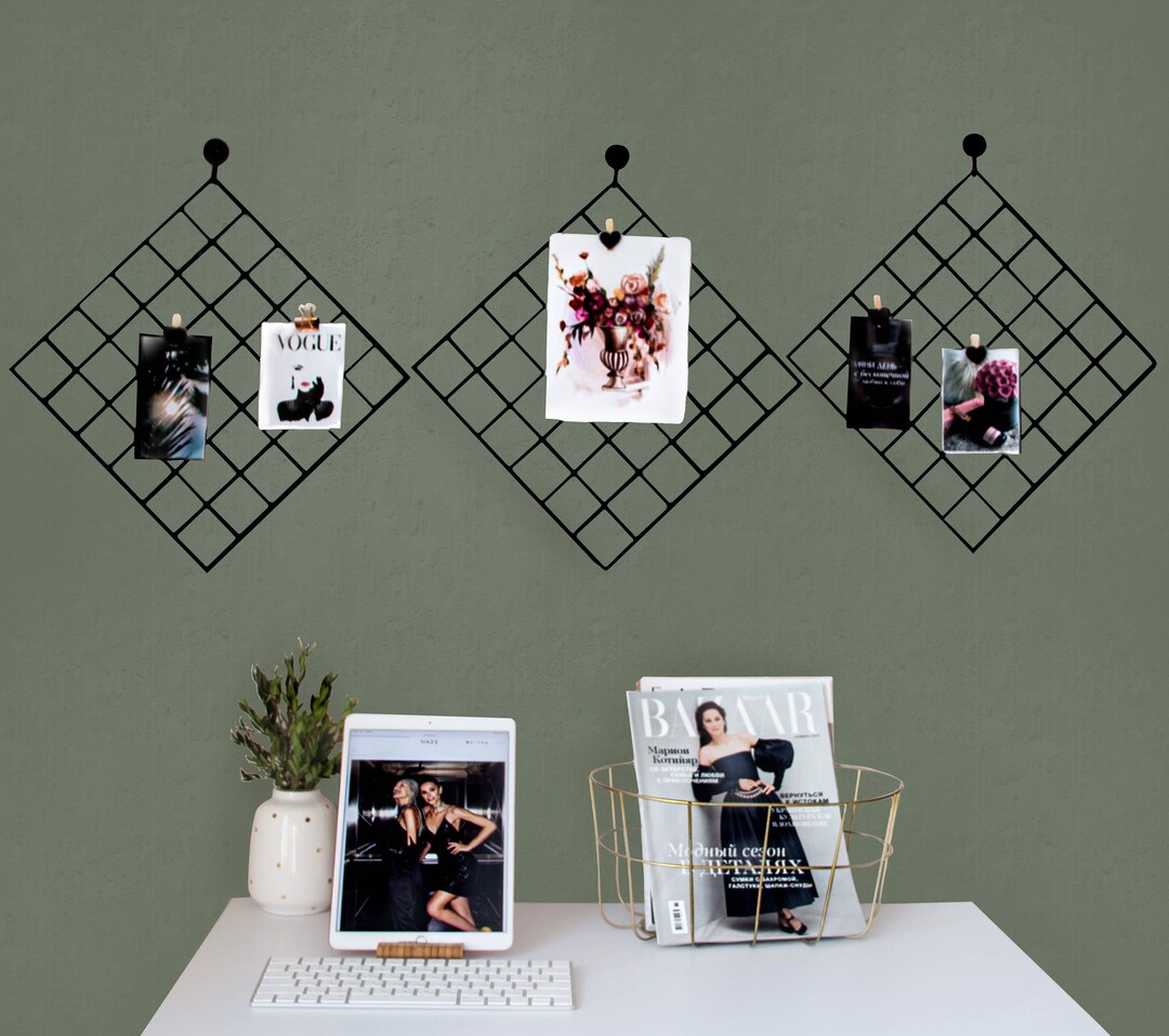 Modern Wire Wall Grid for Photos and Memos, Sleek Polaroid Wall Grid ...