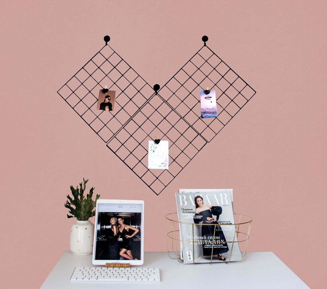 Modern Wire Wall Grid for Photos and Memos, Sleek Polaroid Wall Grid ...