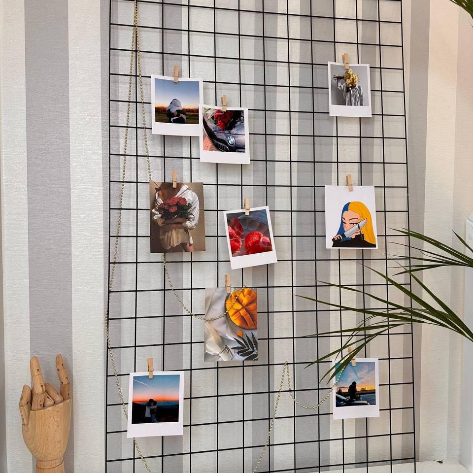 Large White Wire Wall Grid Photo Display With Clips, Metal Mood Board ...