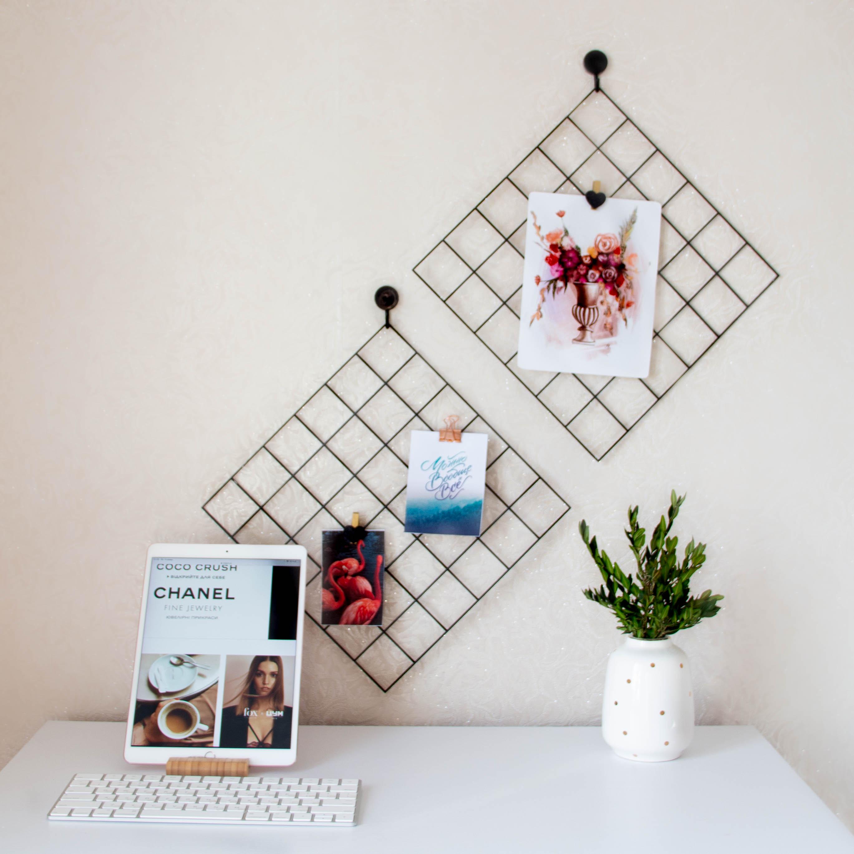 Wall Metal Grid for Pictures Display, Wire Grid Noticeboard With Free ...