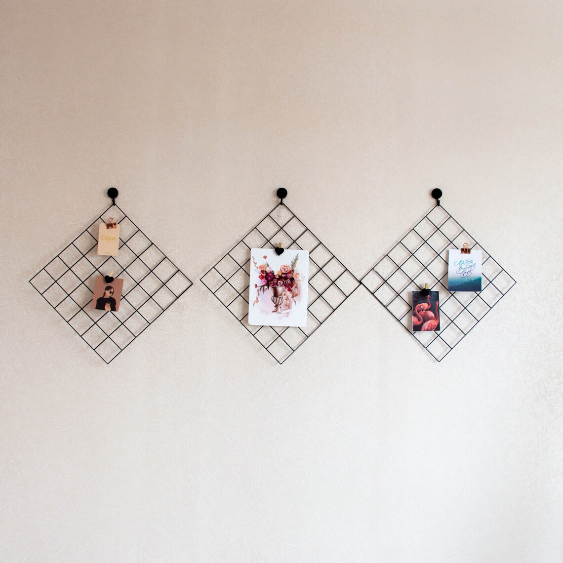 Modern Wire Wall Grid for Photos and Memos, Sleek Polaroid Wall Grid ...